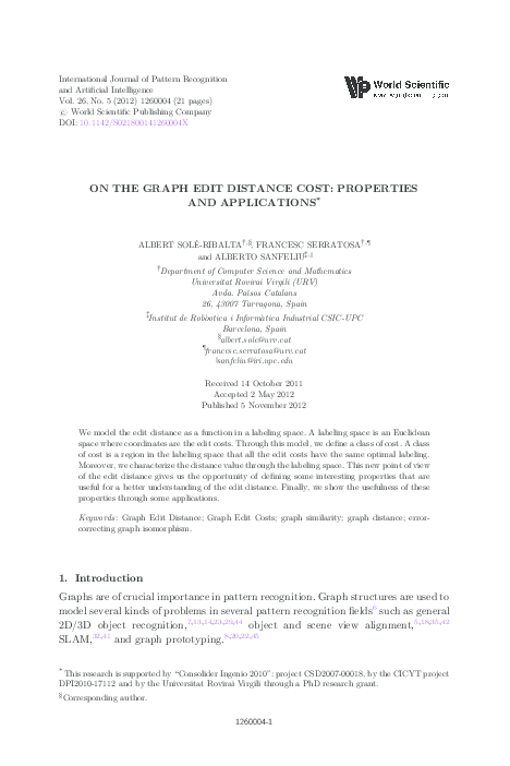 (PDF) ON THE GRAPH EDIT DISTANCE COST: PROPERTIES AND APPLICATIONS