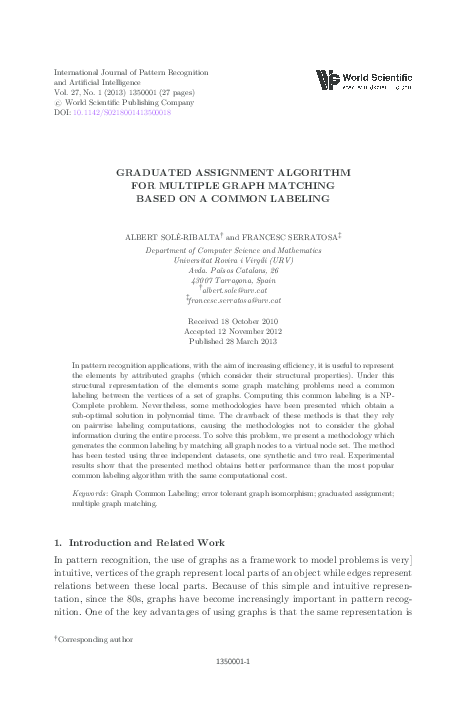 Pdf Graduated Assignment Algorithm For Multiple Graph Matching Based On A Common Labeling