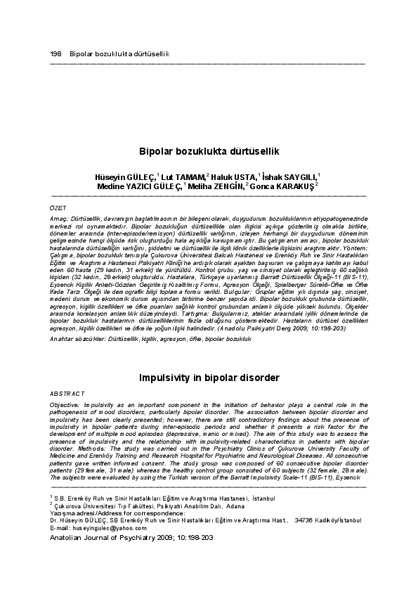 (PDF) Impulsivity in bipolar disorder