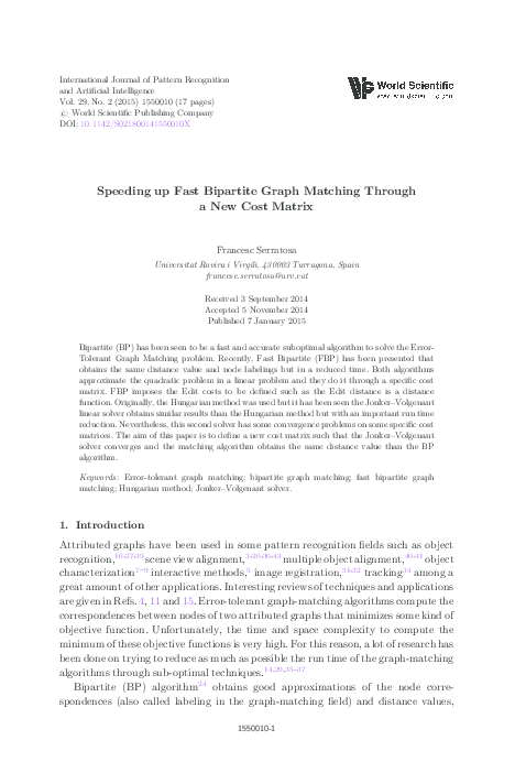 Pdf Speeding Up Fast Bipartite Graph Matching Through A New Cost Matrix