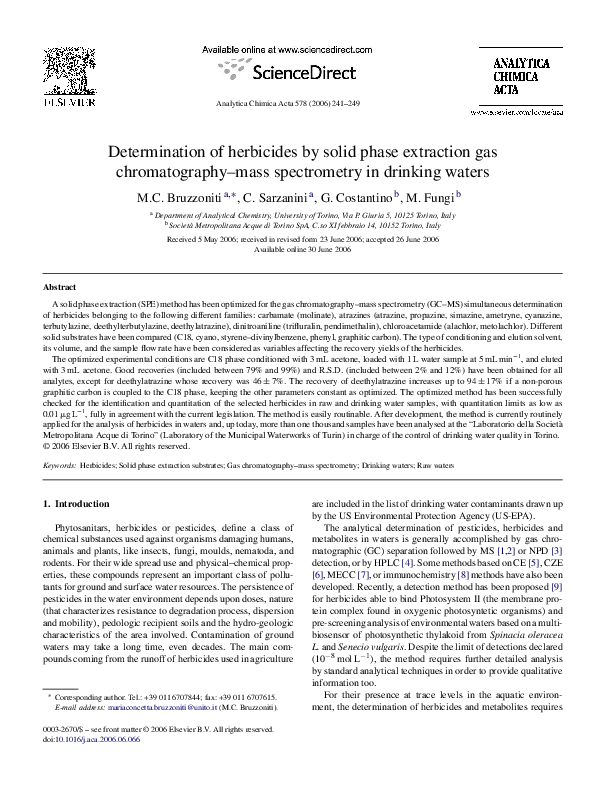 Pdf Determination Of Herbicides By Solid Phase Extraction Gas Chromatography Mass Spectrometry