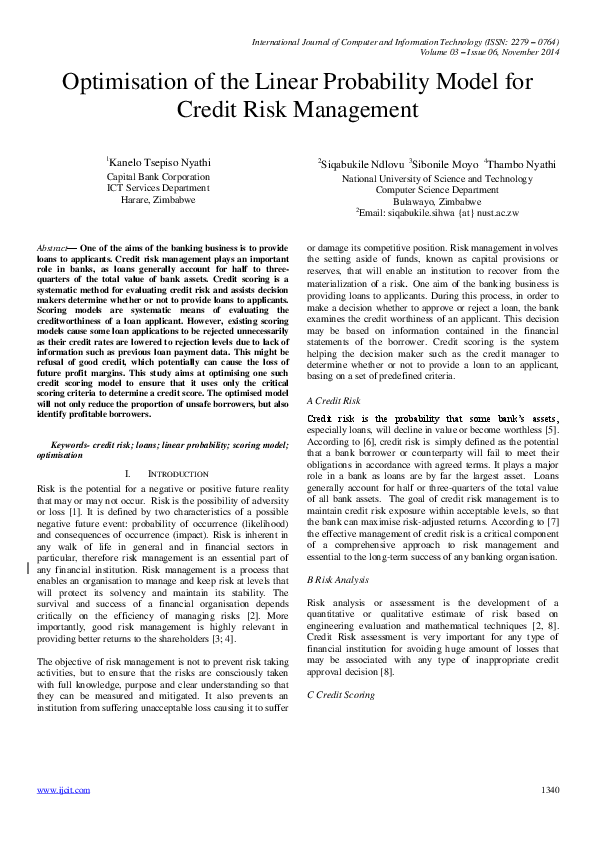 (PDF) Optimisation of the Linear Probability Model for Credit Risk ...