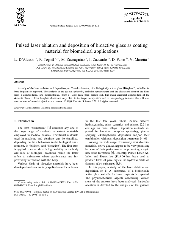 (PDF) Pulsed laser ablation and deposition of bioactive glass as ...