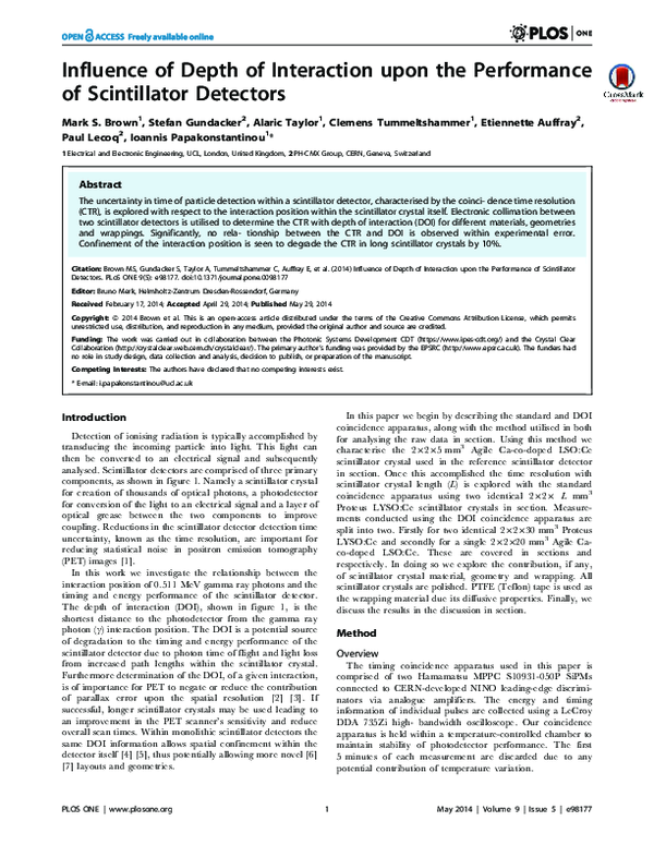 (PDF) Influence of Depth of Interaction upon the Performance of Scintillator Detectors | Alaric ...
