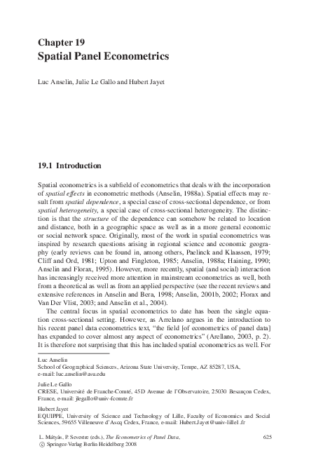 (PDF) Spatial Panel Econometrics