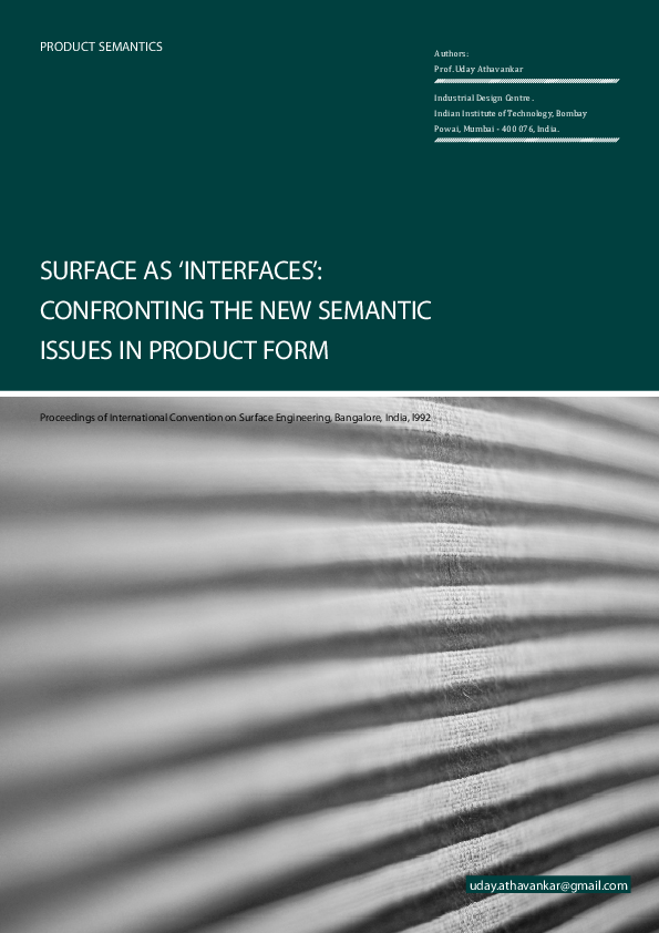 Pdf Surface As Interfaces Confronting The New Semantic Issues In Product Form