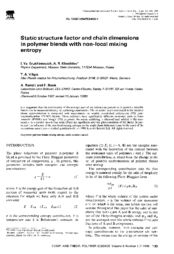 (PDF) Static structure factor and chain dimensions in polymer blends with non-local mixing entropy