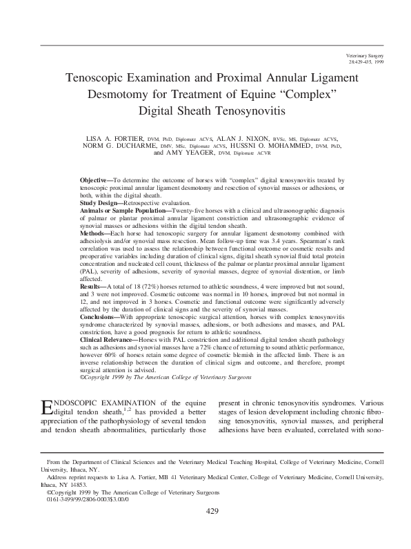(PDF) Tenoscopic Examination and Proximal Annular Ligament Desmotomy ...