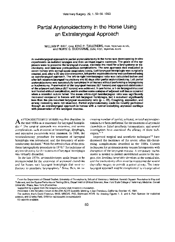 (PDF) Partial Arytenoidectomy in the Horse Using an Extralaryngeal Approach