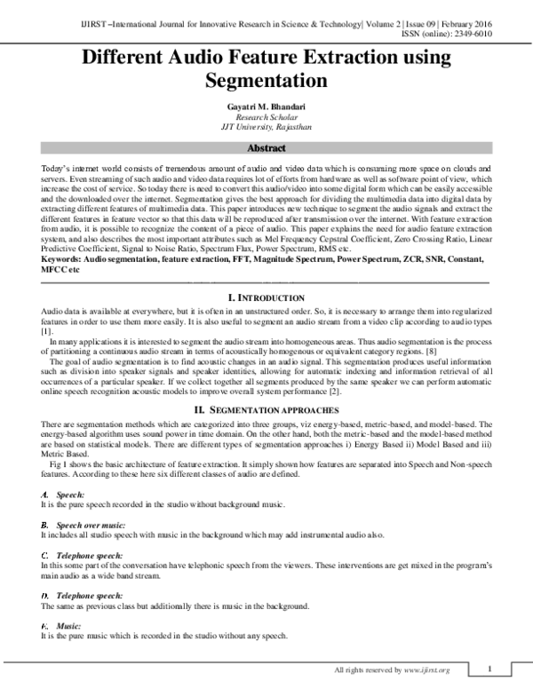 Pdf Different Audio Feature Extraction Using Segmentation