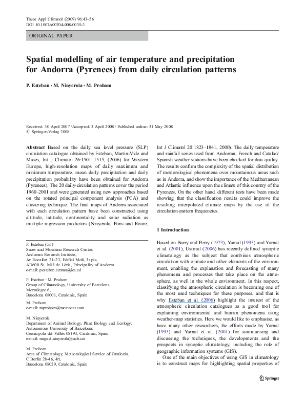 (PDF) Spatial modelling of air temperature and precipitation for Andorra (Pyrenees) from daily ...
