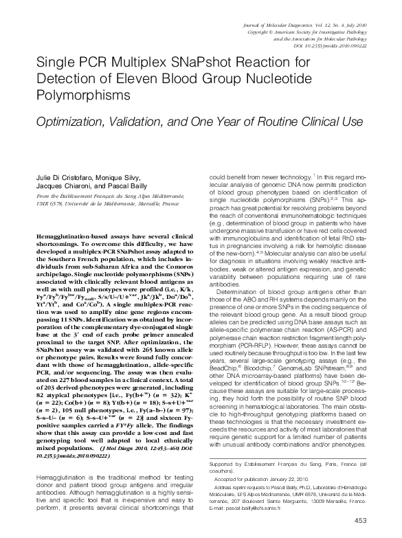 (PDF) Single PCR Multiplex SNaPshot Reaction for Detection of Eleven ...