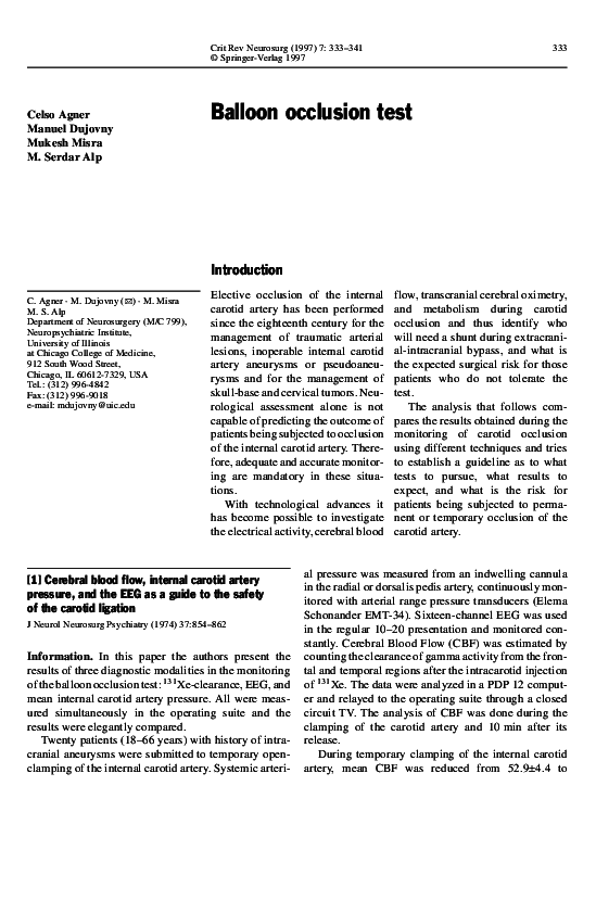 (PDF) Balloon occlusion test
