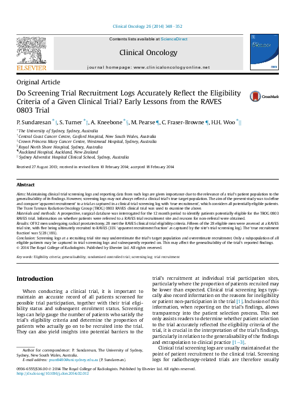 (PDF) Do Screening Trial Recruitment Logs Accurately Reflect the ...