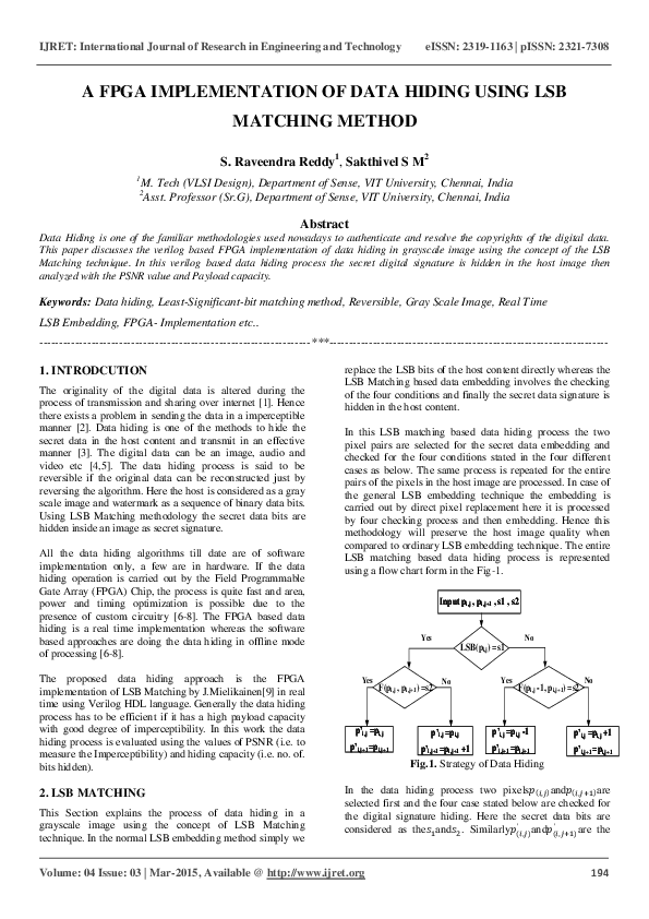 Pdf A Fpga Implementation Of Data Hiding Using Lsb Matching Method Esat Journals 