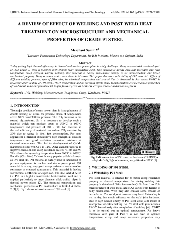 (PDF) A REVIEW OF EFFECT OF WELDING AND POST WELD HEAT TREATMENT ON MICROSTRUCTURE AND ...