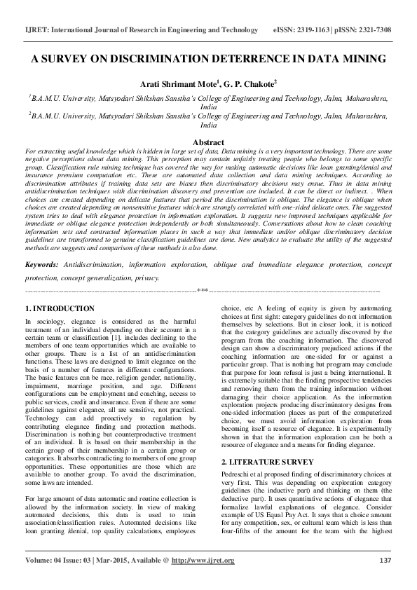 (PDF) A SURVEY ON DISCRIMINATION DETERRENCE IN DATA MINING