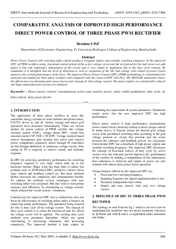 (PDF) COMPARATIVE ANALYSIS OF IMPROVED HIGH PERFORMANCE DIRECT POWER CONTROL OF THREE PHASE PWM ...