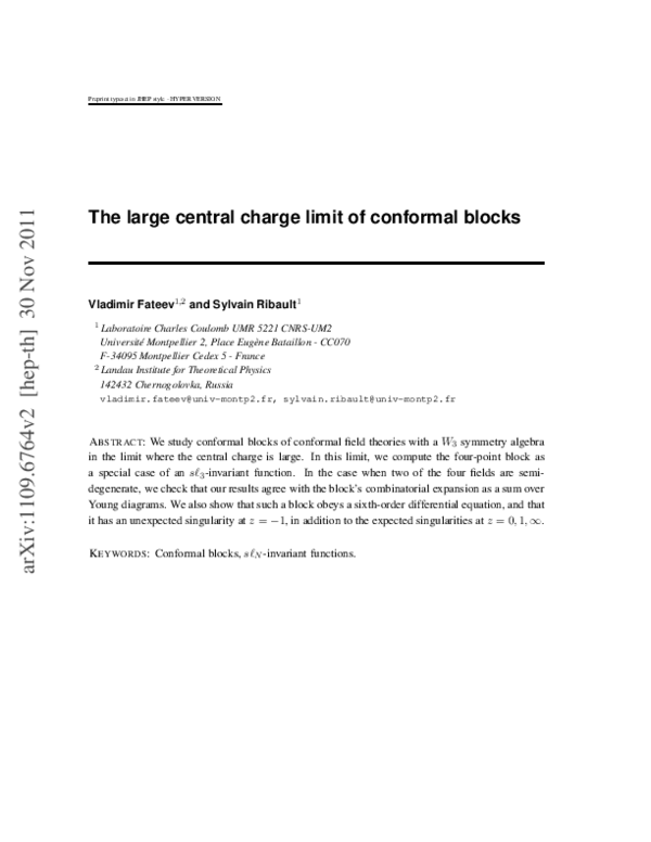 (PDF) The large central charge limit of conformal blocks