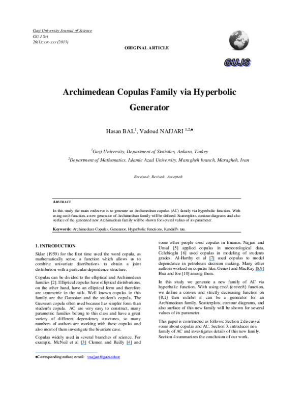 (PDF) Archimedean Copulas Family via Hyperbolic Generator
