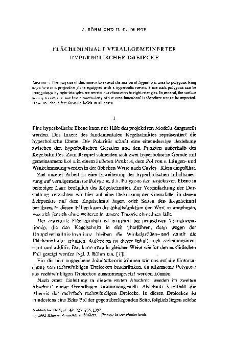 (PDF) Fl cheninhalt verallgemeinerter hyperbolischer Dreiecke