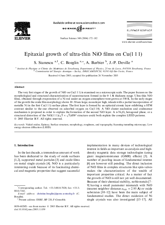 (PDF) Epitaxial growth of ultra-thin NiO films on Cu(111)