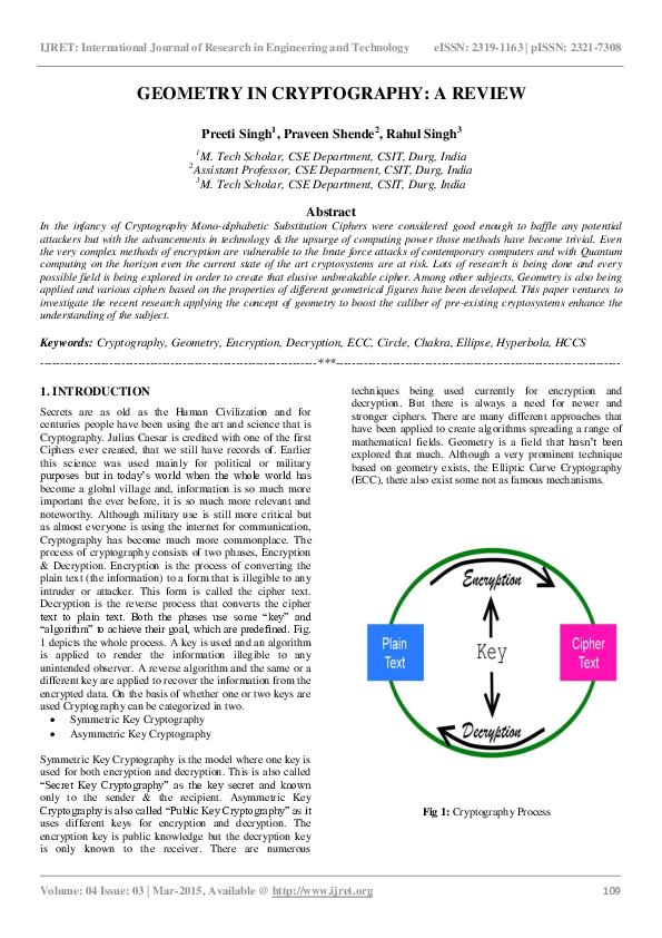 Pdf Geometry In Cryptography A Review