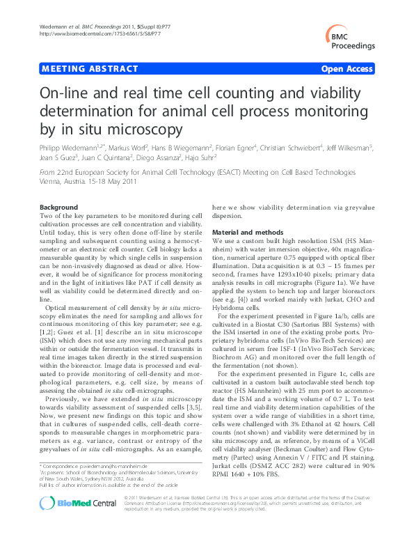 (PDF) On-line and real time cell counting and viability determination ...
