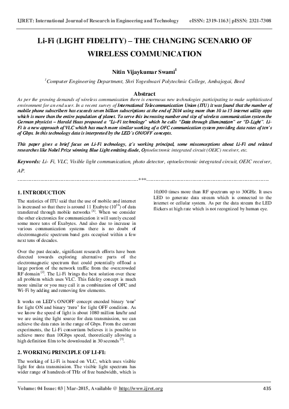 (PDF) Li-Fi (LIGHT FIDELITY) – THE CHANGING SCENARIO OF WIRELESS ...