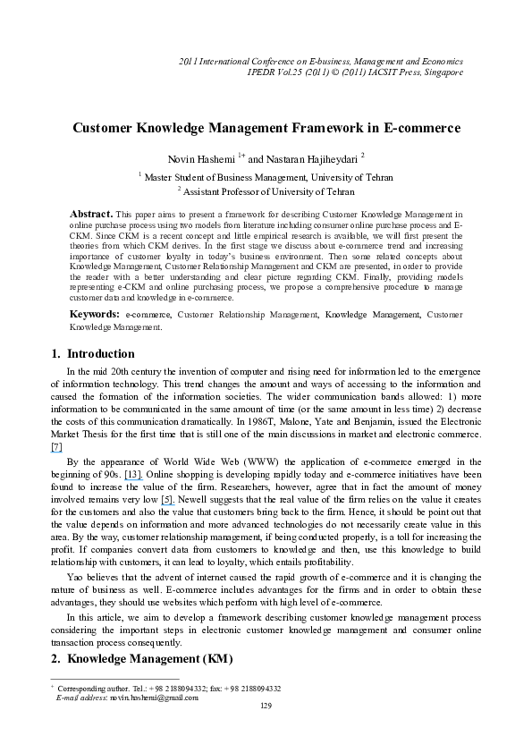 Pdf Customer Knowledge Management Framework In E Commerce