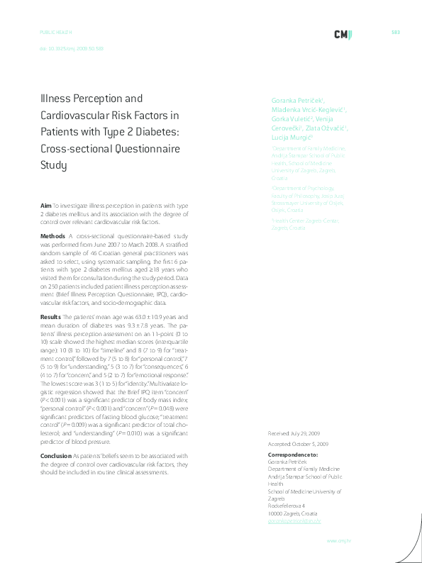 (PDF) The Brief Illness Perception Questionnaire | Elizabeth Broadbent ...