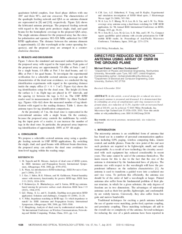 (PDF) Direct-fed reduced size patch antenna using array of cSRR in the ...