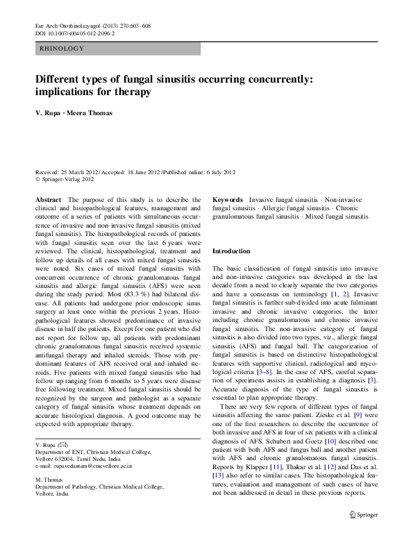 (PDF) Different types of fungal sinusitis occurring concurrently ...