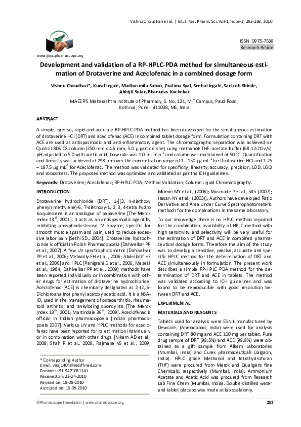 Pdf Development And Validation Of A Rp Hplc Pda Method For
