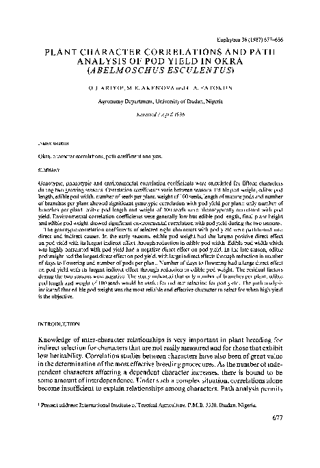 (PDF) Plant character correlations and path analysis of pod yield in okra (Abelmoschus esculentus)