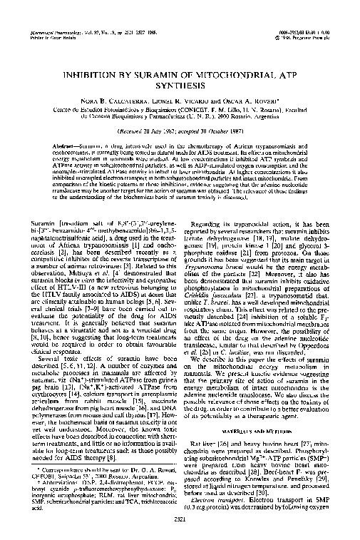 (PDF) Inhibition by suramin of mitochondrial ATP synthesis