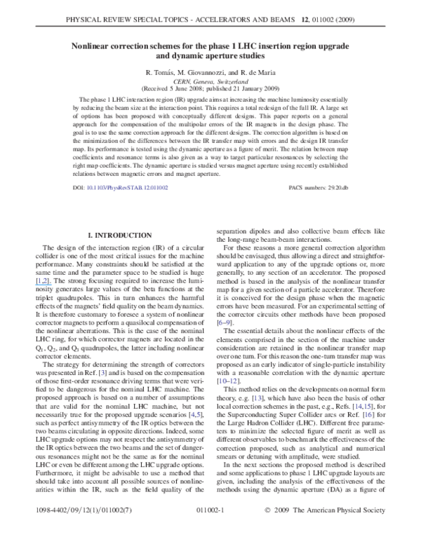 (PDF) Nonlinear correction schemes for the phase 1 LHC insertion region ...