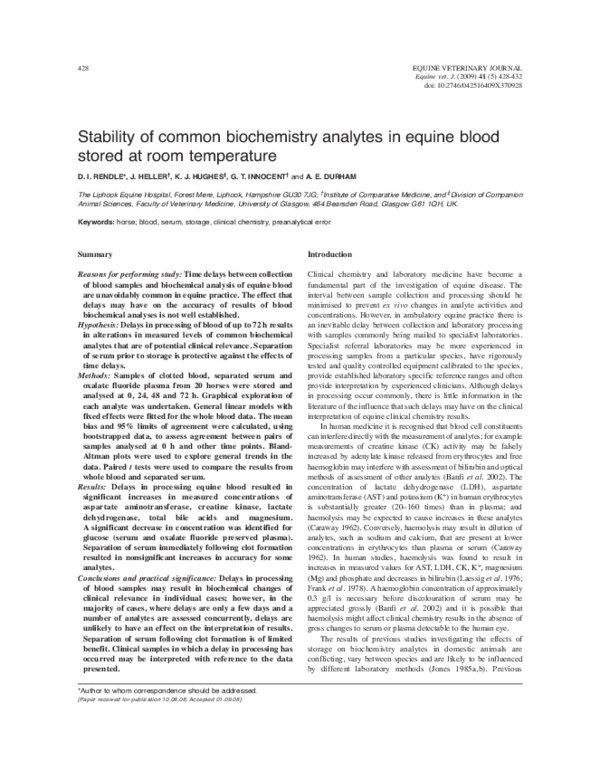 (PDF) Stability of common biochemistry analytes in equine blood stored ...