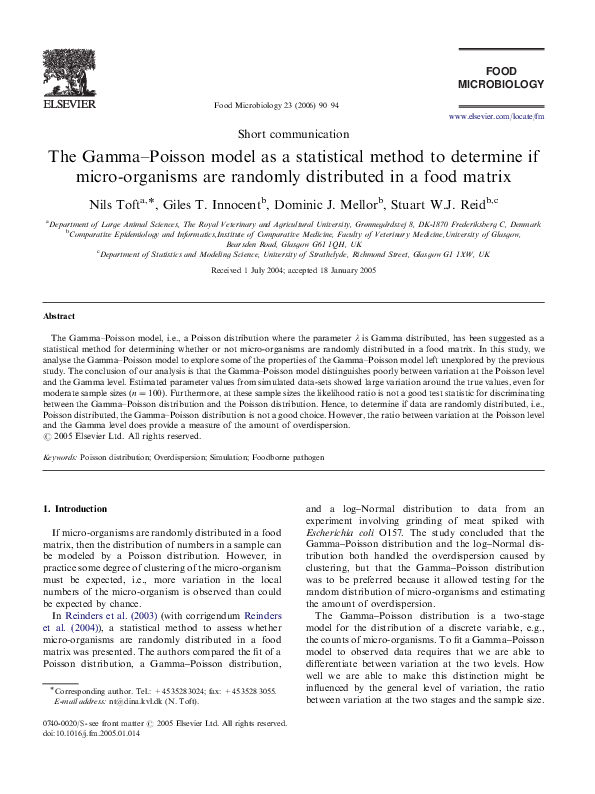 (PDF) Assessing the Gamma-Poisson Model for Micro-organism Distribution
