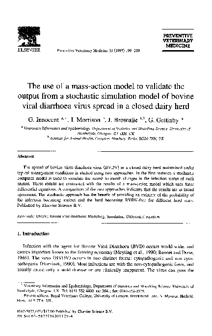 Pdf The Use Of A Mass Action Model To Validate The Output From A