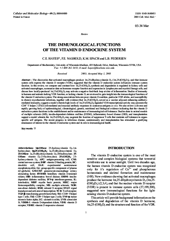 (PDF) The immunological functions of the vitamin D endocrine system