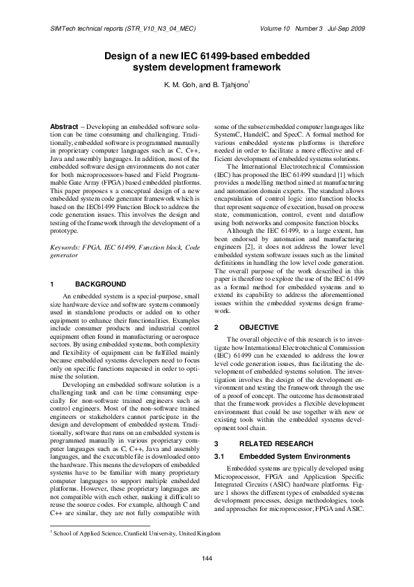 Pdf Design Of A New Iec 61499 Based Embedded System Development Framework