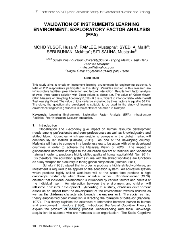 (PDF) VALIDATION OF INSTRUMENTS LEARNING ENVIRONMENT: EXPLORATORY ...