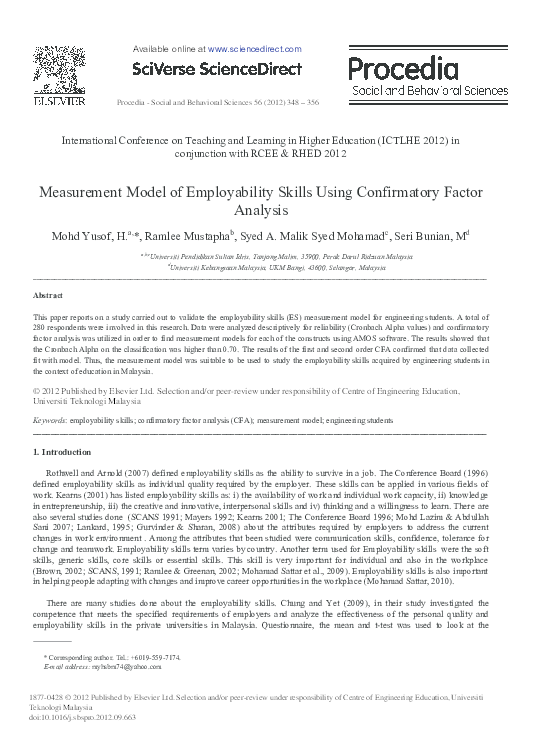 (PDF) Measurement Model of Employability Skills using Confirmatory ...