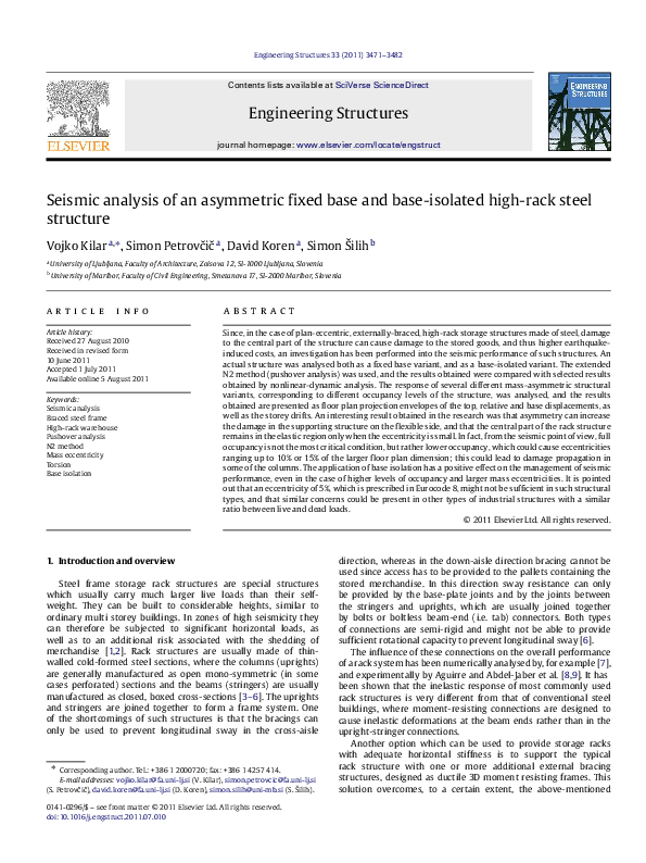 (PDF) Seismic analysis of an asymmetric fixed base and base-isolated high-rack steel structure