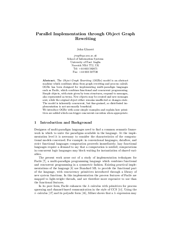(PDF) Parallel Implementation through Object Graph Rewriting