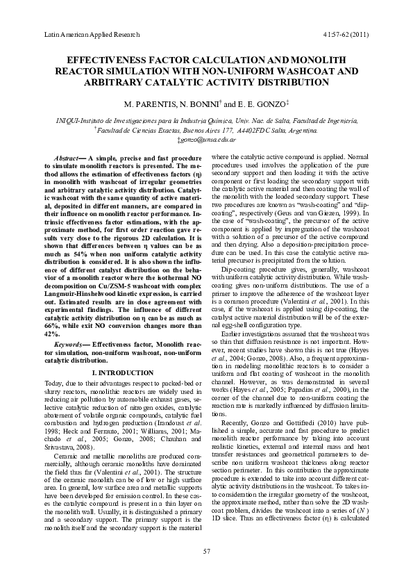 (PDF) EFFECTIVENESS FACTOR CALCULATION AND MONOLITH REACTOR SIMULATION ...