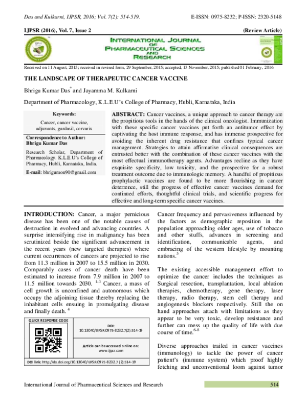 Pdf The Landscape Of Therapeutic Cancer Vaccine