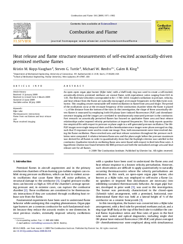 (PDF) Heat release and flame structure measurements of self-excited acoustically-driven premixed ...