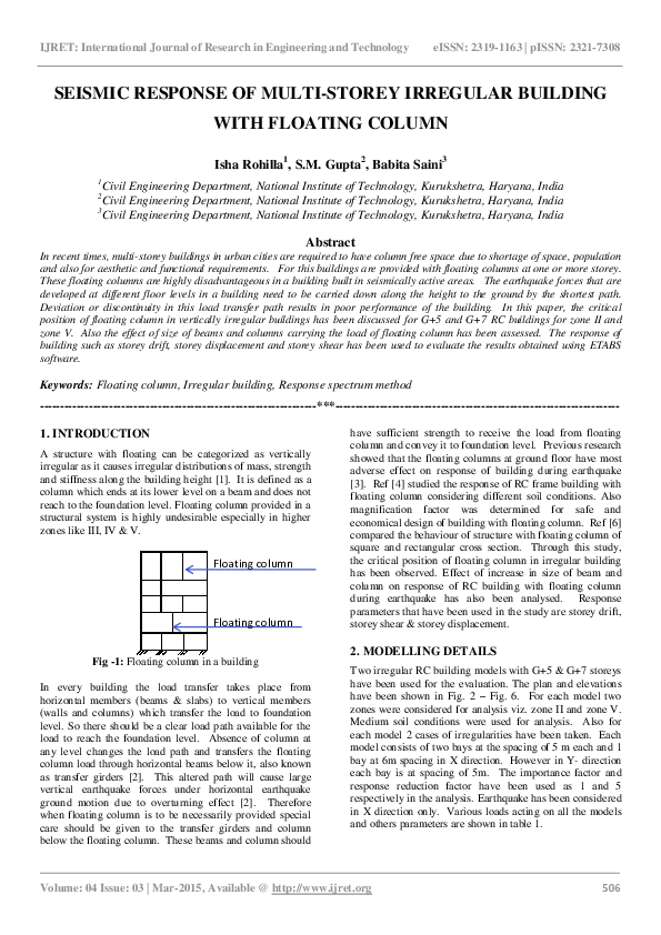 (PDF) SEISMIC RESPONSE OF MULTI-STOREY IRREGULAR BUILDING WITH FLOATING COLUMN